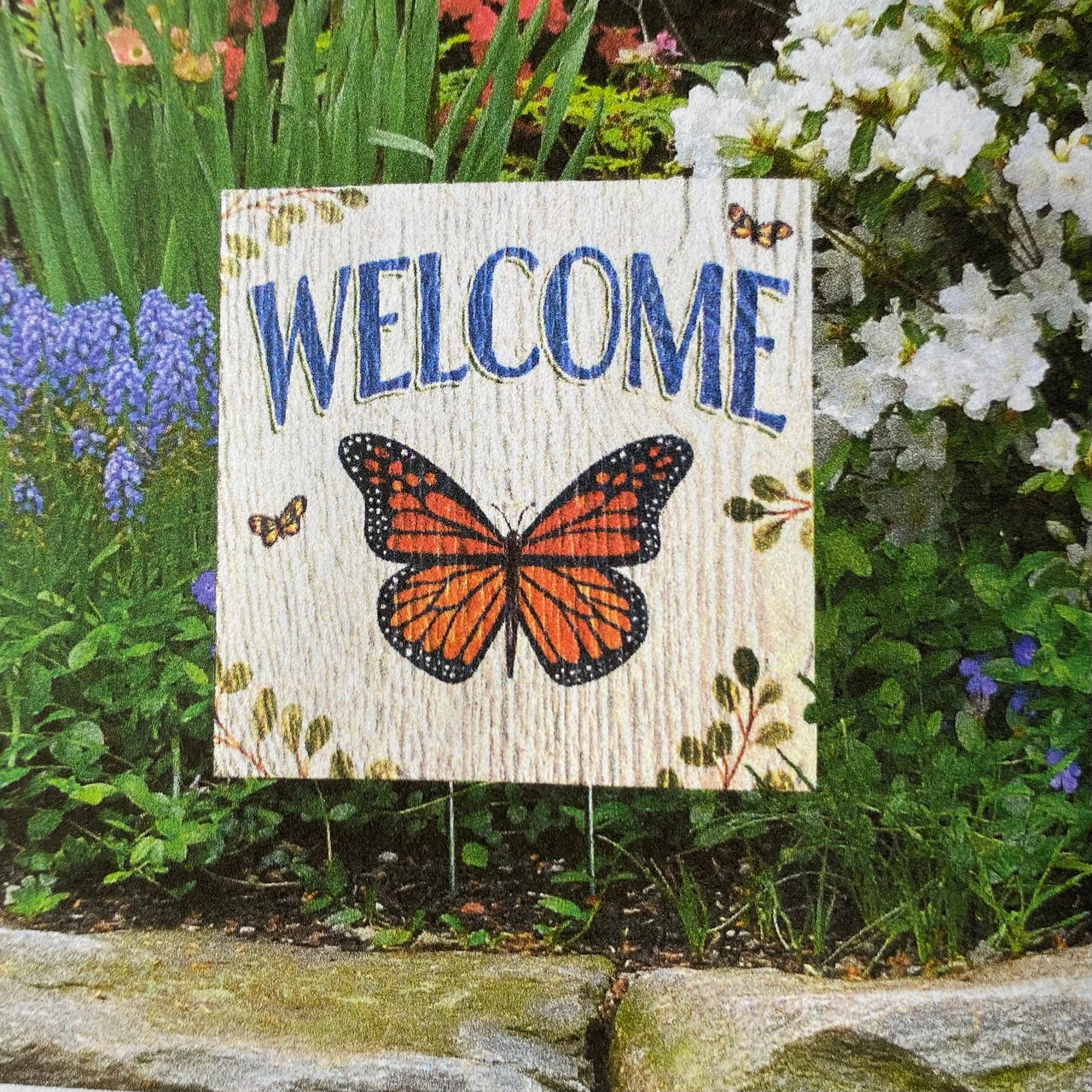 Welcome with Monarch Butterfly - Square Outdoor Standing Lawn Sign 8x8 ...