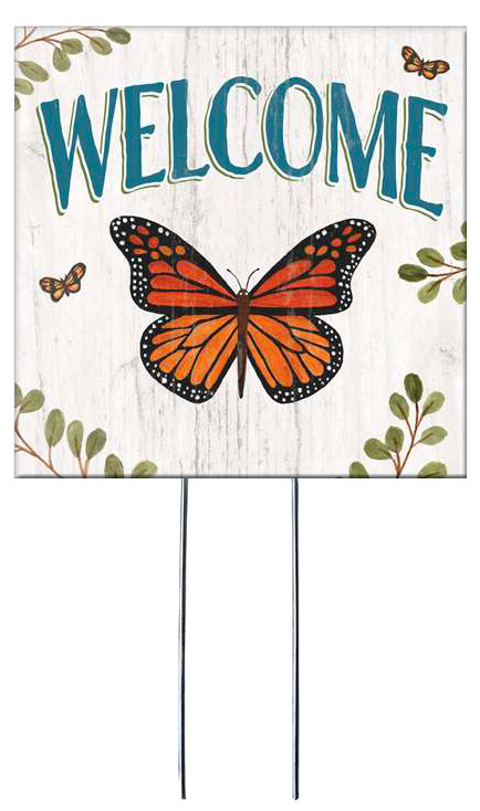 Welcome with Monarch Butterfly - Square Outdoor Standing Lawn Sign 8x8 ...