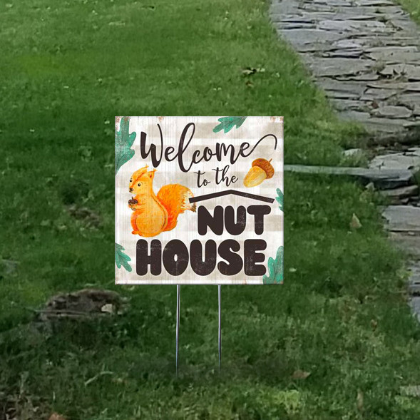 Welcome To The Nut House with Squirrel and Acorns - Square Outdoor ...