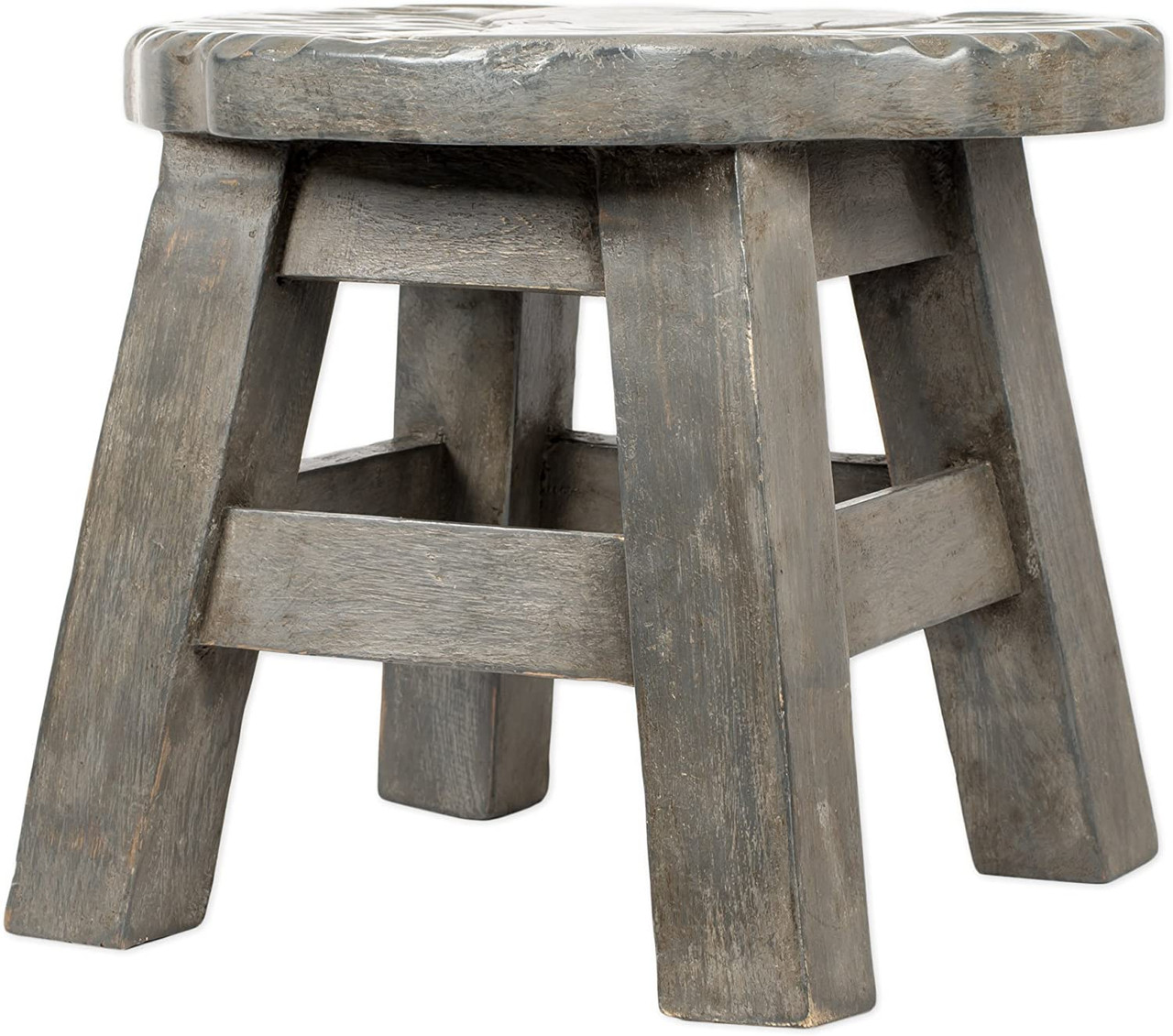 Gray Elephant Step Stool - Hand Carved Solid Acacia Sturdy Wood Stool ...