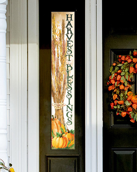 Outdoor Sign - Harvest Blessings With Corn And Pumpkin - Vertical Porch ...