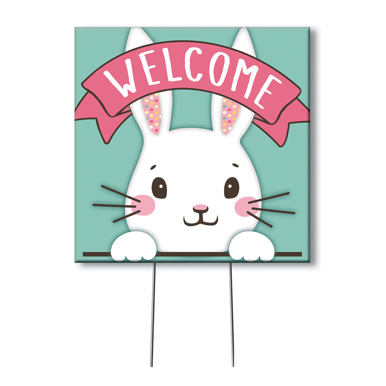 Welcome - Bunny Face - Square Outdoor Standing Lawn Sign 8x8 - Country ...
