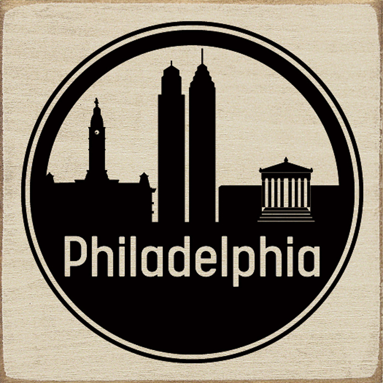 Philadelphia with Skyline - Wood Sign 7x7 - Country Marketplace