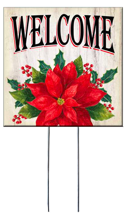 Welcome - Poinsettia - Square Outdoor Standing Lawn Sign 8x8 - Country ...