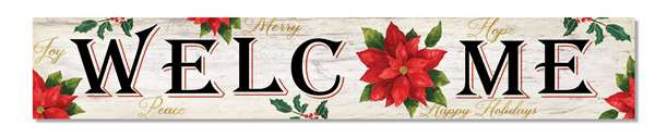 Welcome with Poinsettia - Horizontal Outdoor Porch Sign 8x47 - Country ...