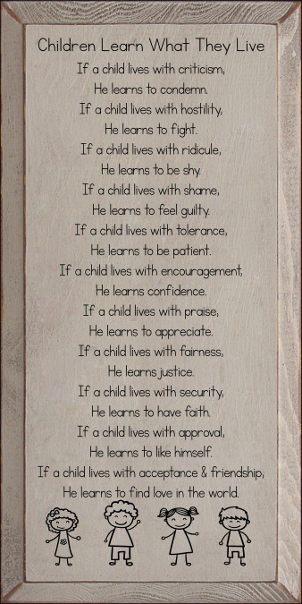 Children Learn What They Live Poem By Dorothy Law Notle Wood Sign ...