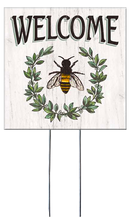 Welcome with Bee & Wreath - Square Outdoor Standing Lawn Sign 8x8 ...