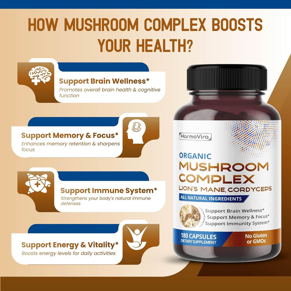 Harmovira Organic Mushroom Complex With Lion'S Mane, Cordyceps & Turkey ...