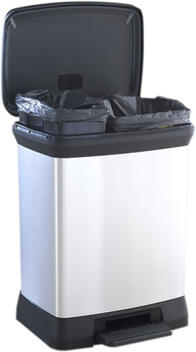 Curver Deco Duo Dual Stream Bin - 10 & 18 Ltr - Silver/Black