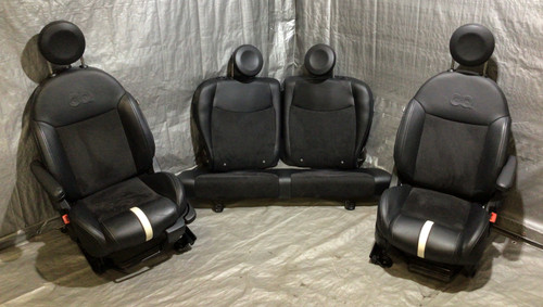 2014 Fiat 500c GQ Edition Black Leather / Suede Front & Rear Seat Set ...