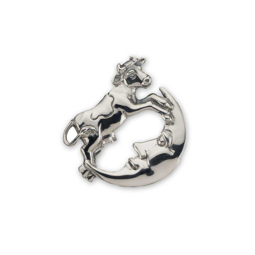 Sterling Silver Cow Over Moon Pin - J.H. Breakell and Co.