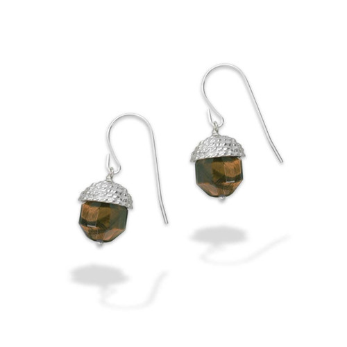 Sterling Silver Acorn Tiger Eye Earrings
