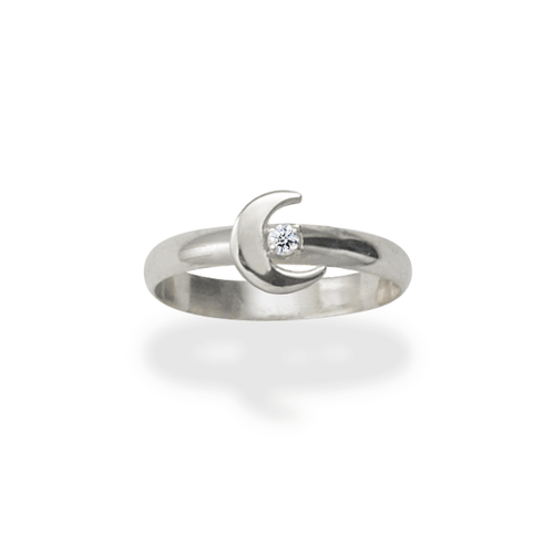 Sterling Silver Crescent Moon Diamond Ring - J.H. Breakell and Co.