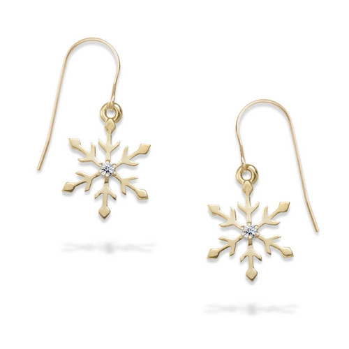 14K Gold Genuine Diamond Snowflake Earrings - J.H. Breakell and Co.