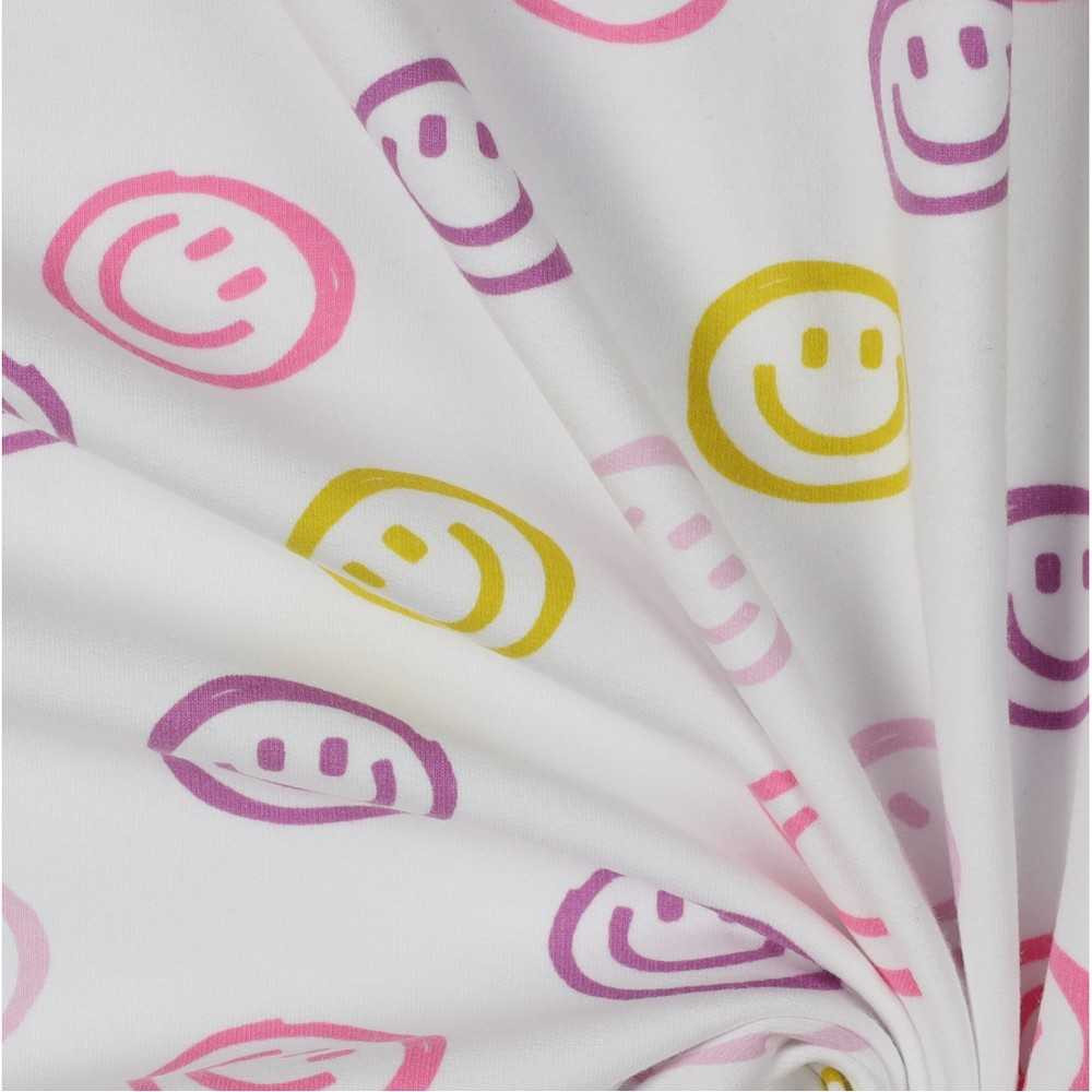 Pink & Purple Smiley Faces Sweatshirt Fleece Euro Knits KnitFabric.com