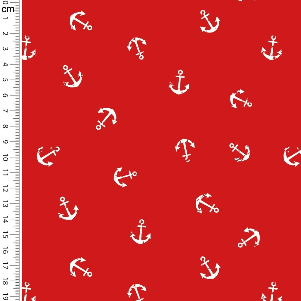 Tossed Anchors On Red Cotton Lycra