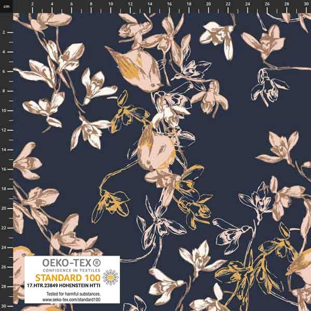 Stof Fabrics Blush Birds On Navy Cotton Lycra Knit