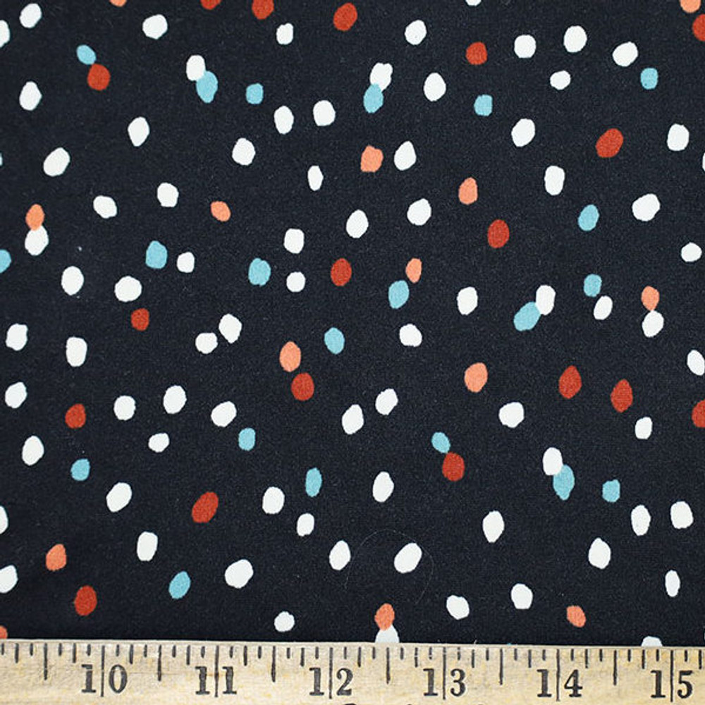 Multi Polka Dots On Black Double Brushed Poly