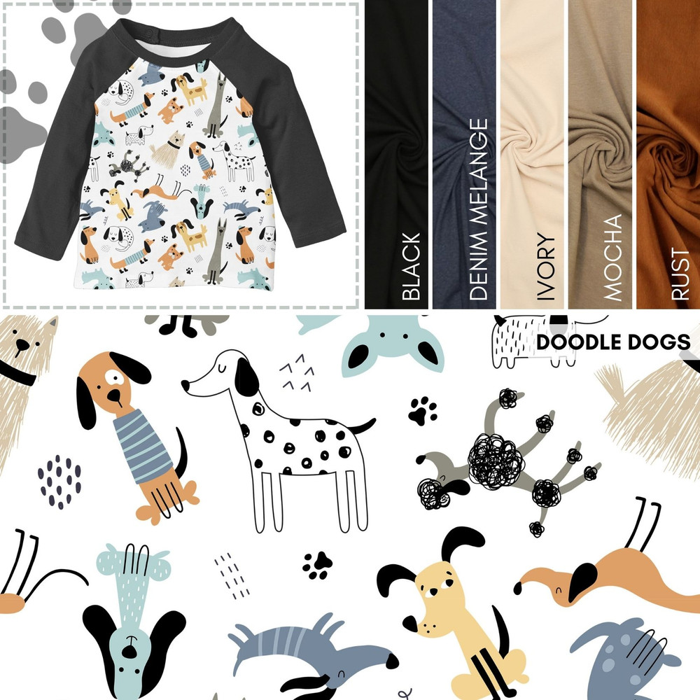 Custom Doodle Dogs Cotton Lycra Knit - KnitFabric.com