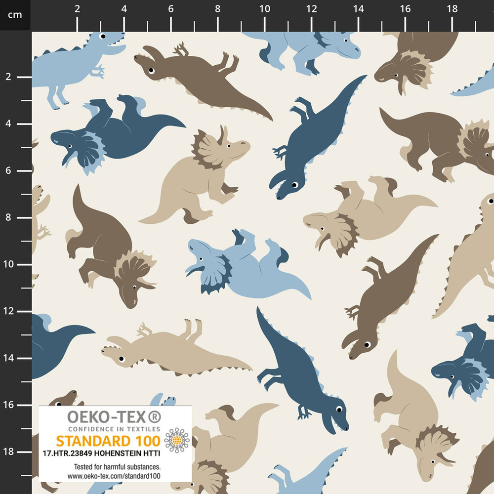 Stof Fabrics Dinosaurs On Cream Cotton Lycra Knit