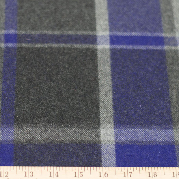 Gray & Blue Plaid Wool Coating - KnitFabric.com