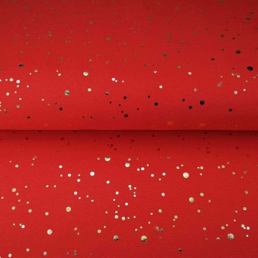 Gold Polka Dot On Red Cotton Lycra