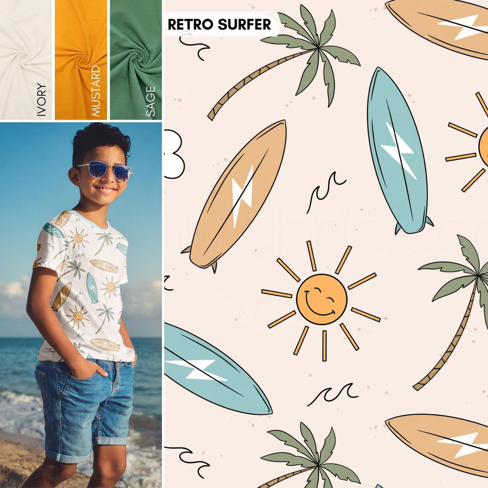 Custom Retro Surfer Bamboo Cotton Lycra - KnitFabric.com