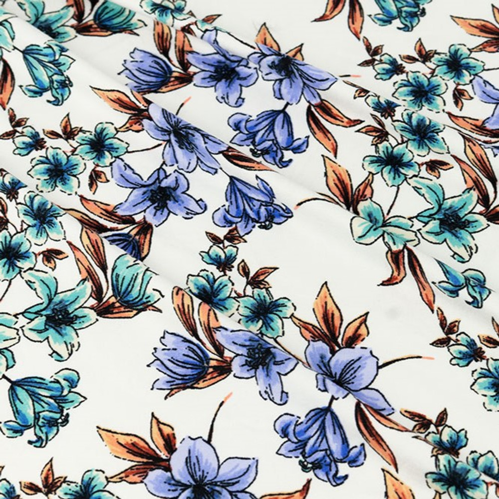 Floral Sketch On Ivory Double Brushed Poly