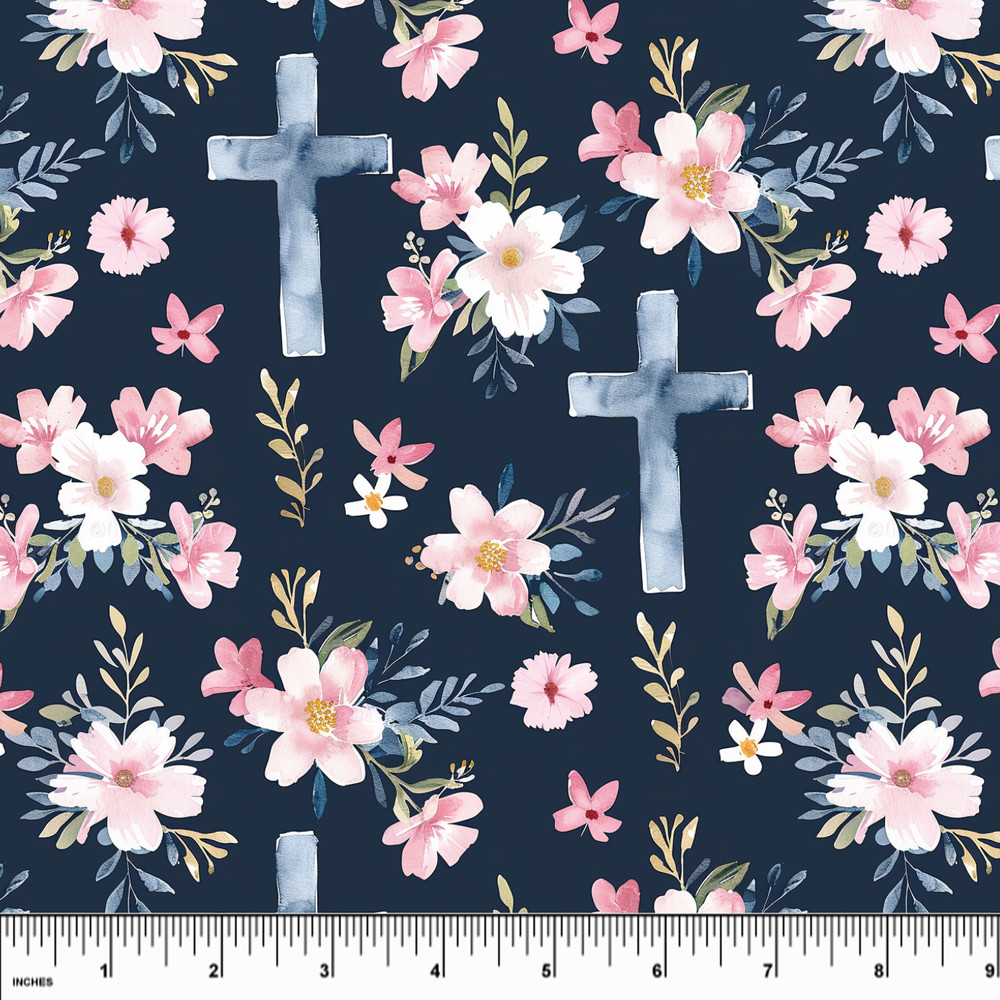 Custom Faith Floral On Navy Cotton Lycra Knit