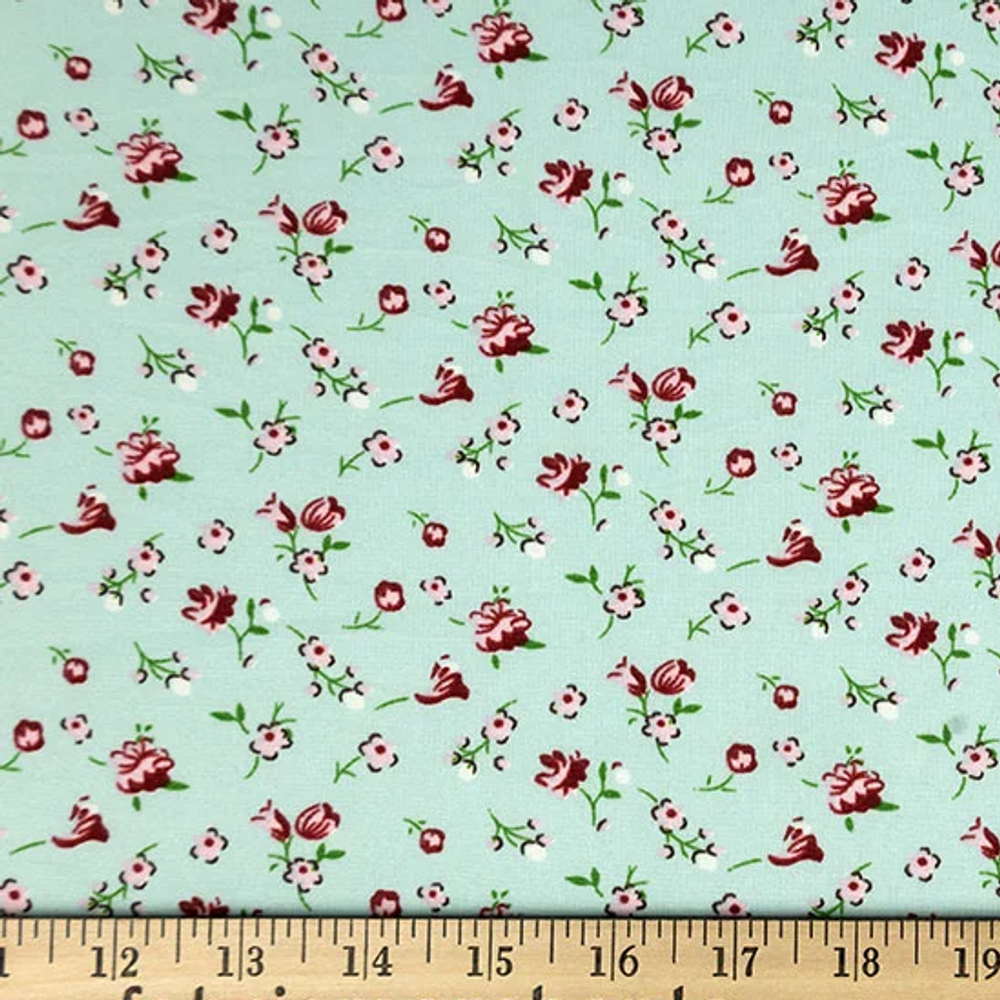Mini Floral On Mint Double Brushed Poly