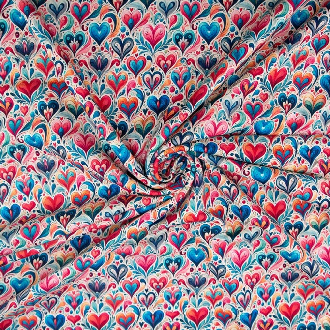 Abstract Hearts Brushed French Terry - KnitFabric.com