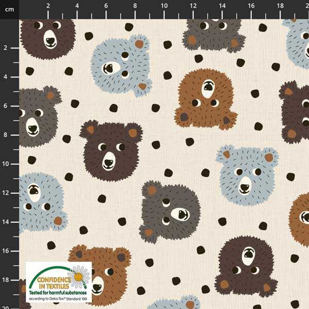 Stof Fabrics Teddy Bears On Cream Cotton Lycra Knit Stof