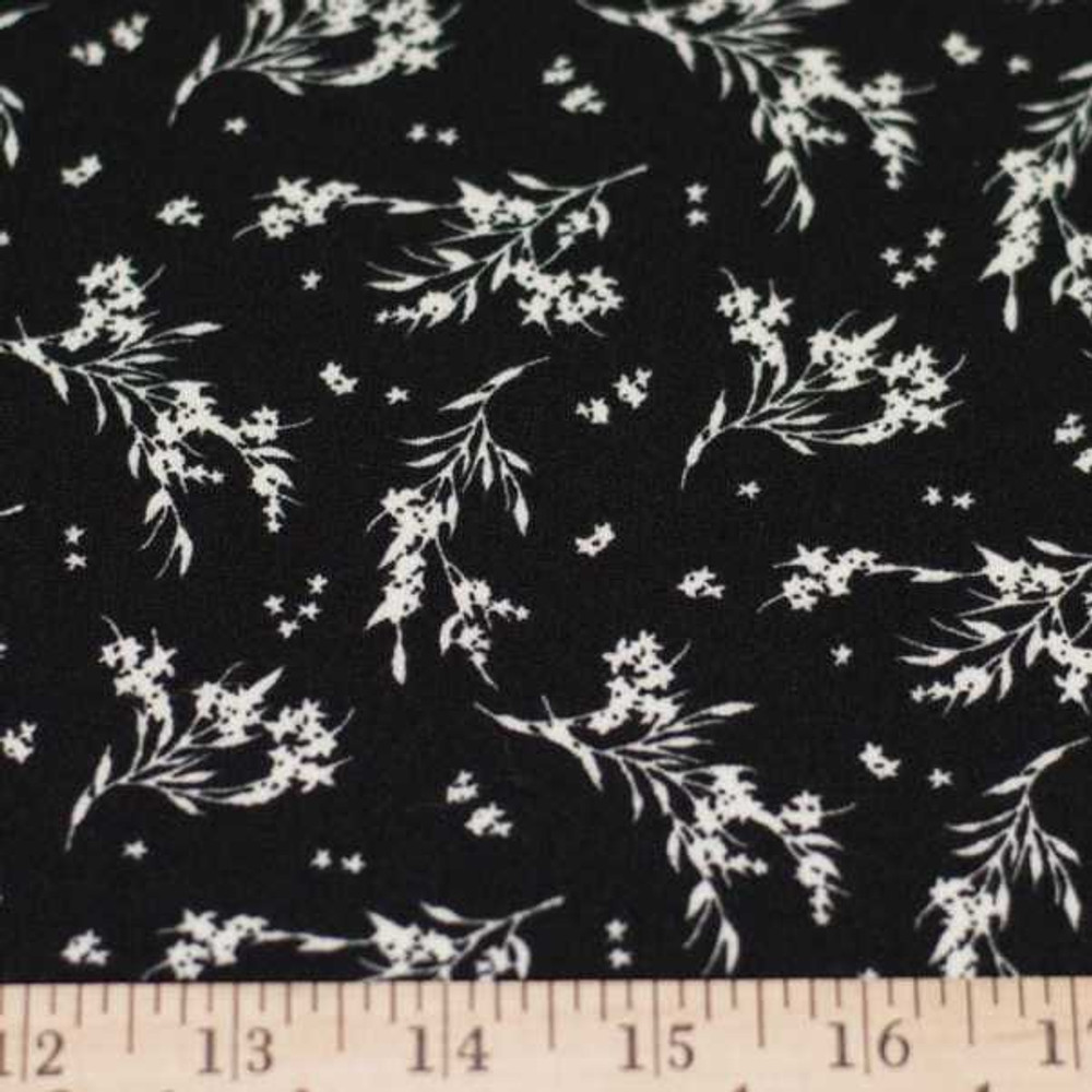 White Flowers On Black Double Brushed Poly Knit Basics