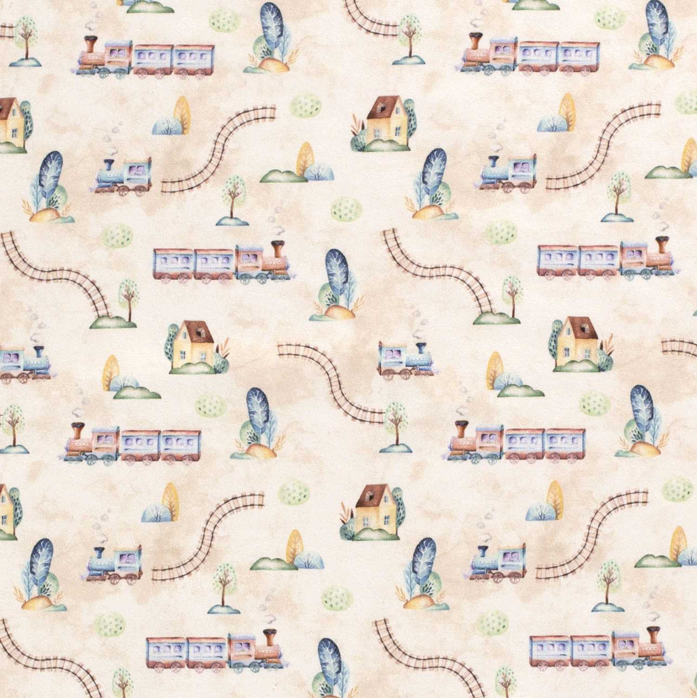 Watercolor Trains Cotton Lycra Euro Knits