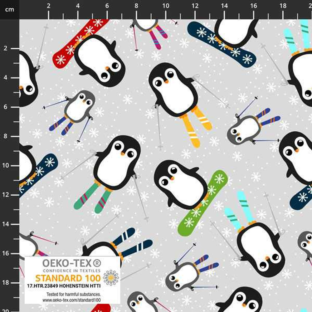 Stof Fabrics Snow Sports Penguins Cotton Lycra Knit Stof