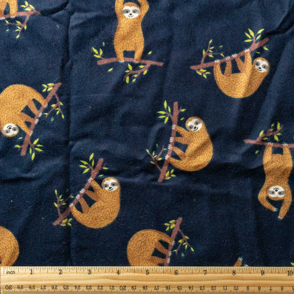 Sloths on Navy Flannel Knit Basics KnitFabric.com
