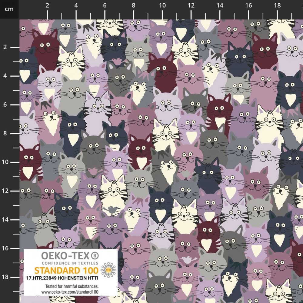 Stof Fabrics Stacked Cats In Lilac And Gray Cotton Lycra Knit