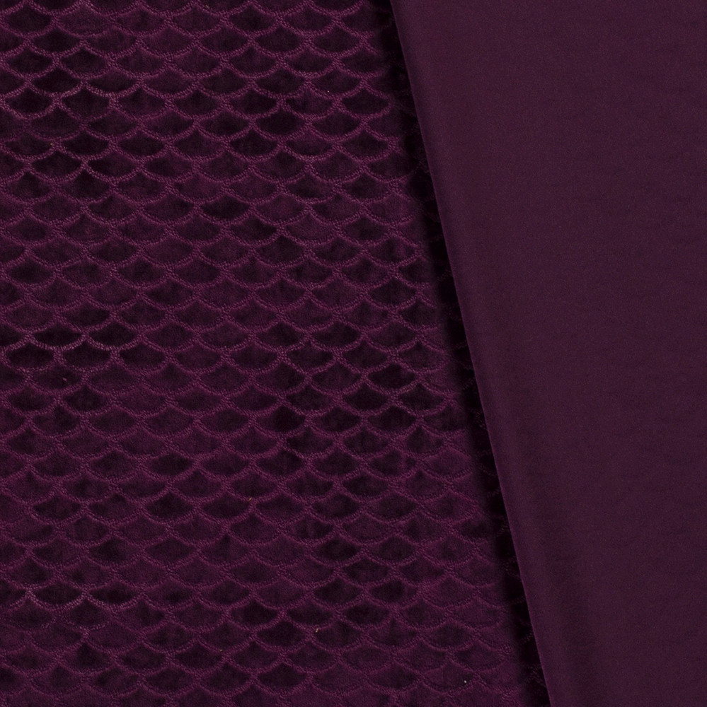 Embossed Scales on Purple Stretch Velvet - KnitFabric.com