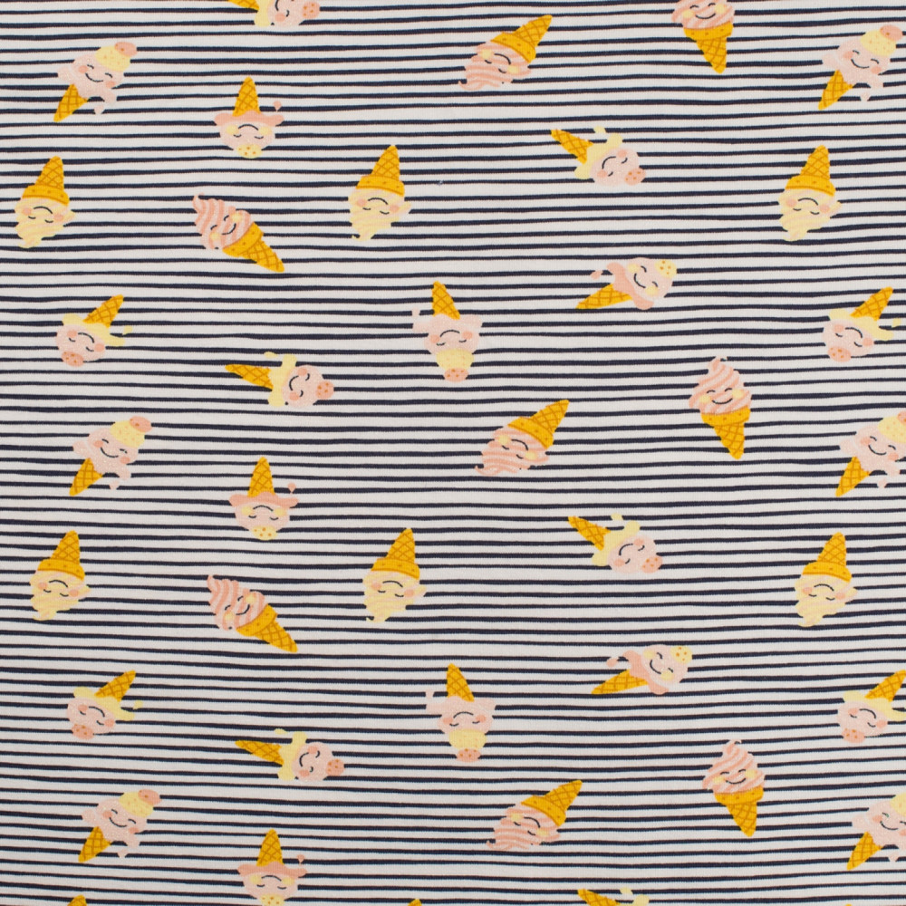 Ice Cream Cones On Navy Stripe Cotton Lycra Knit