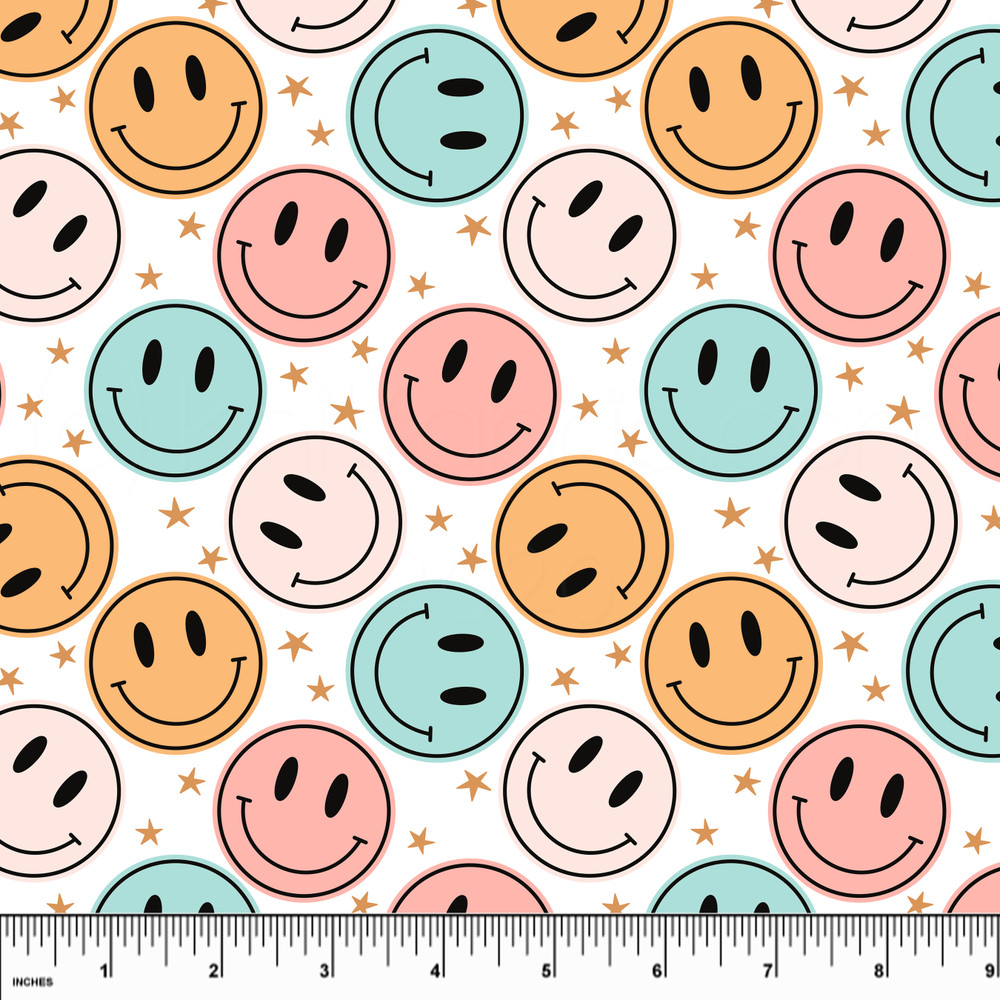 Custom Smiley Faces And Stars Cotton Lycra Knit