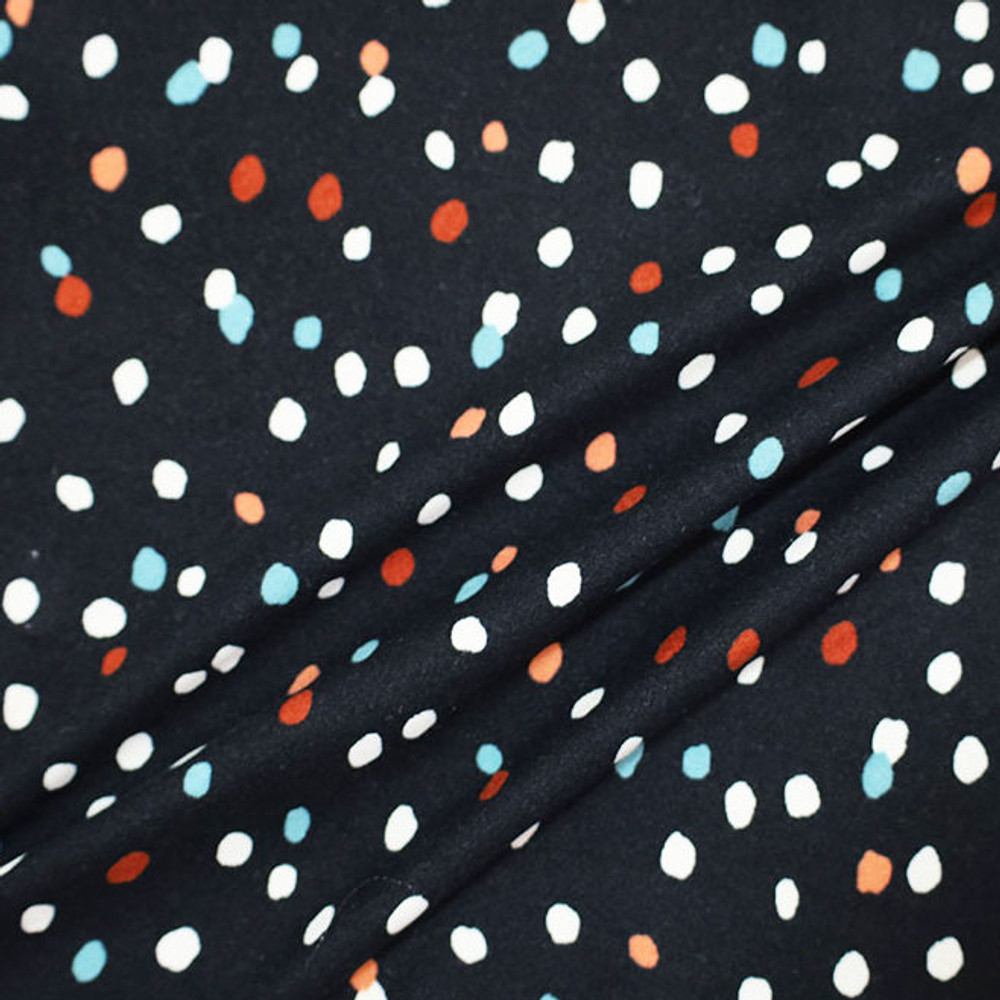 Multi Polka Dots On Black Double Brushed Poly