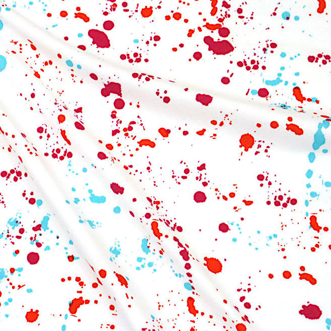 Aqua & Pink Paint Splatter Double Brushed Poly - KnitFabric.com
