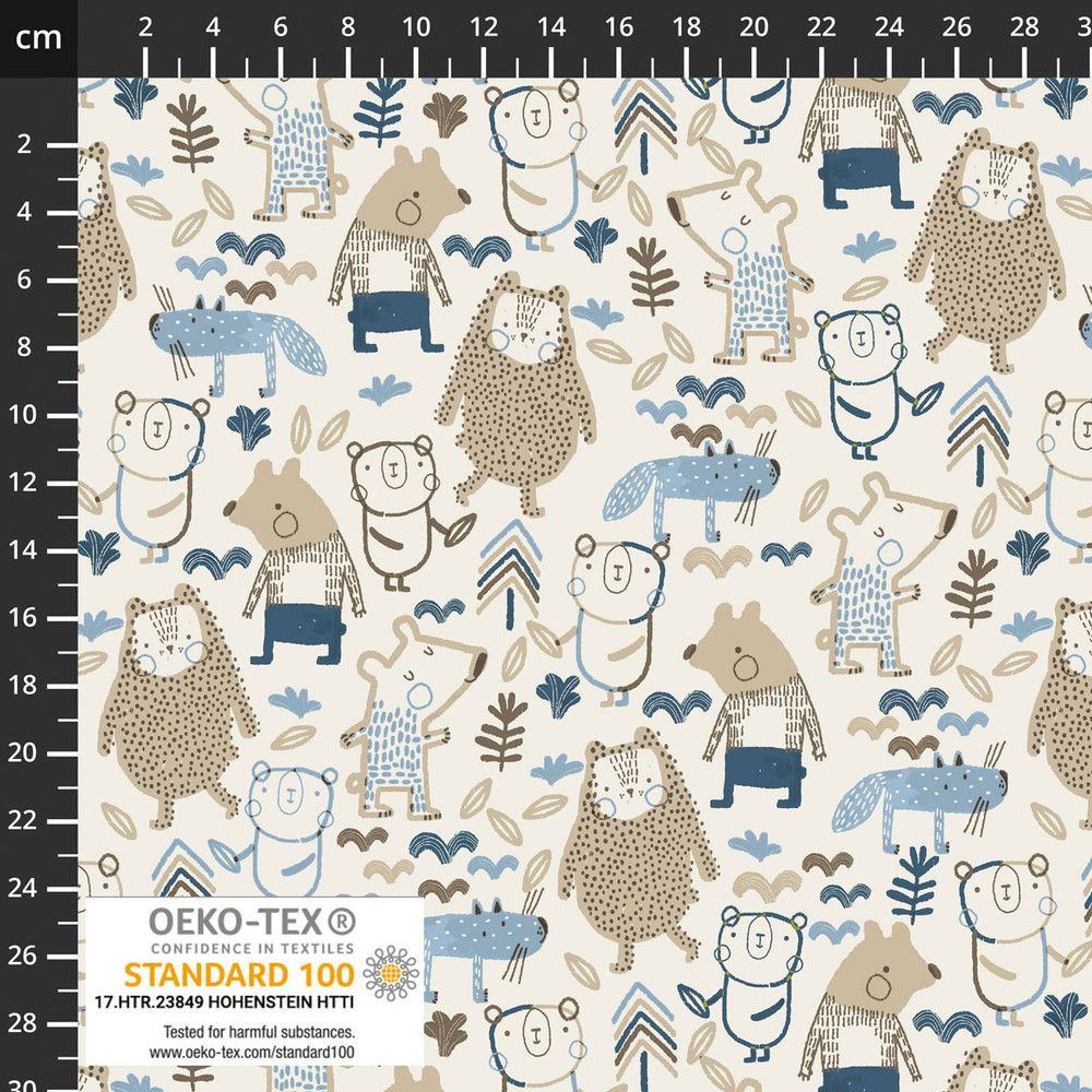 Stof Fabrics Bear Doodles On Cream Cotton Lycra Knit