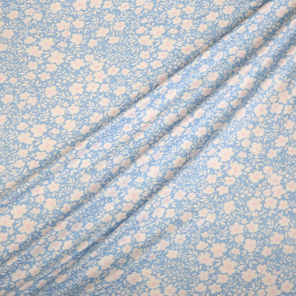 Cottage Floral On Light Blue Double Brushed Poly