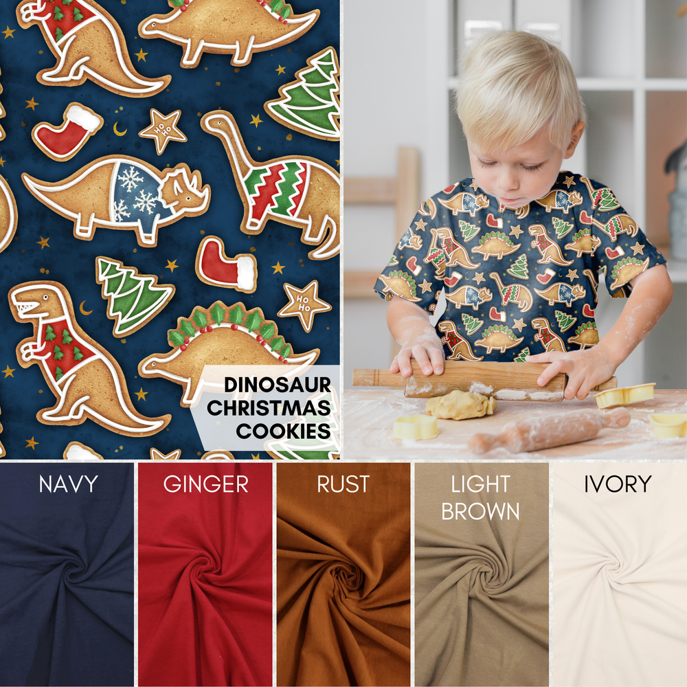 Custom Dinosaur Christmas Cookies Bamboo Cotton Lycra - KnitFabric.com