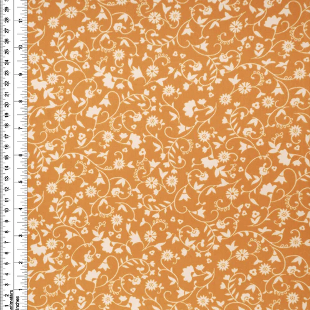 Floral Vines On Mustard Double Brushed Poly