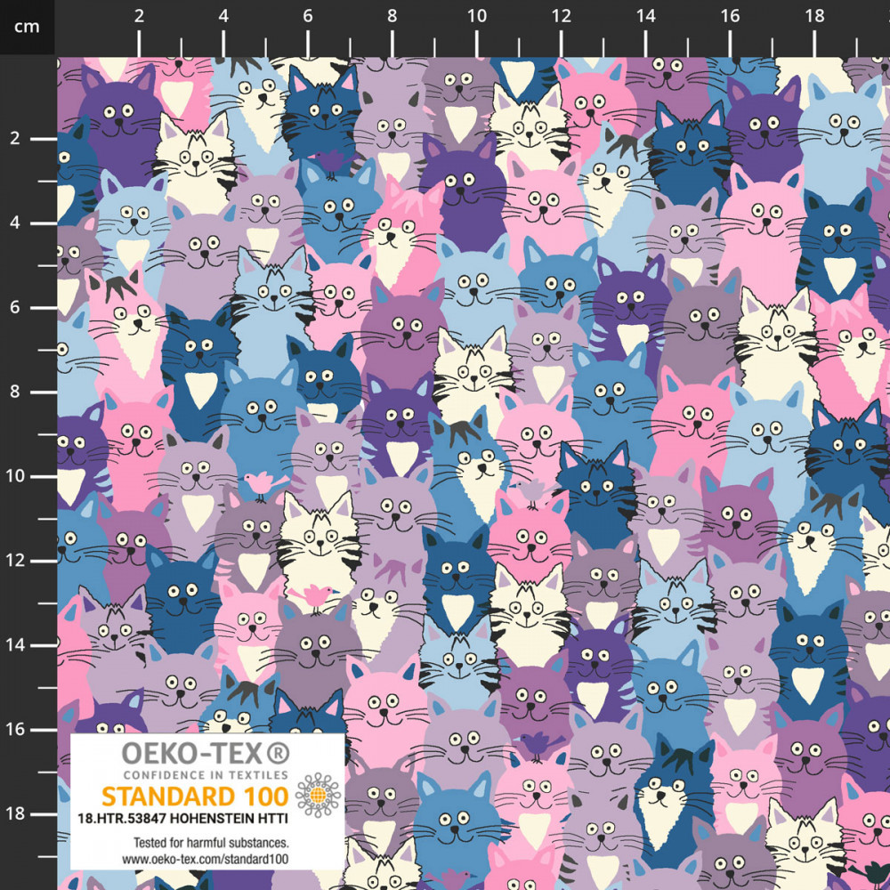 Stof Fabrics Stacked Cats In Pink And Purple Cotton Lycra Knit