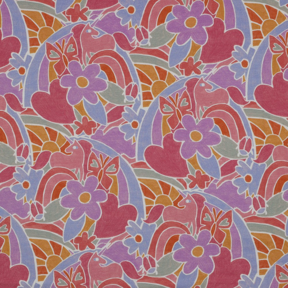 Retro Rainbows on Pink French Terry - KnitFabric.com