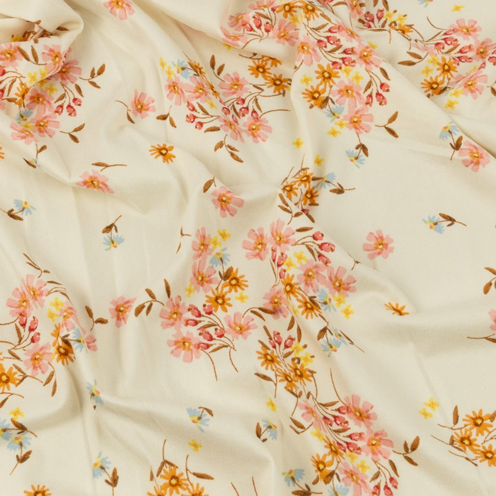 Daisies On Cream Double Brushed Poly