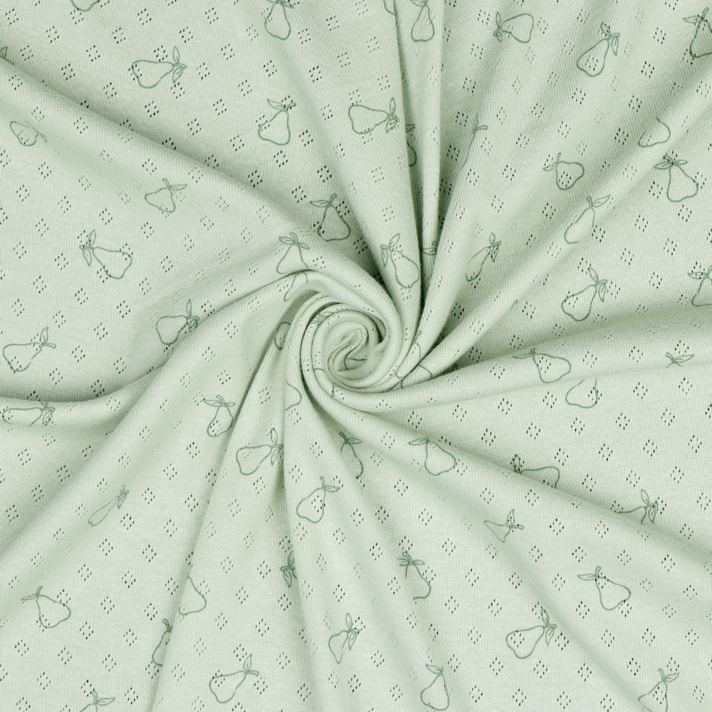 Pears on Light Green Pointelle Rib Knit - KnitFabric.com